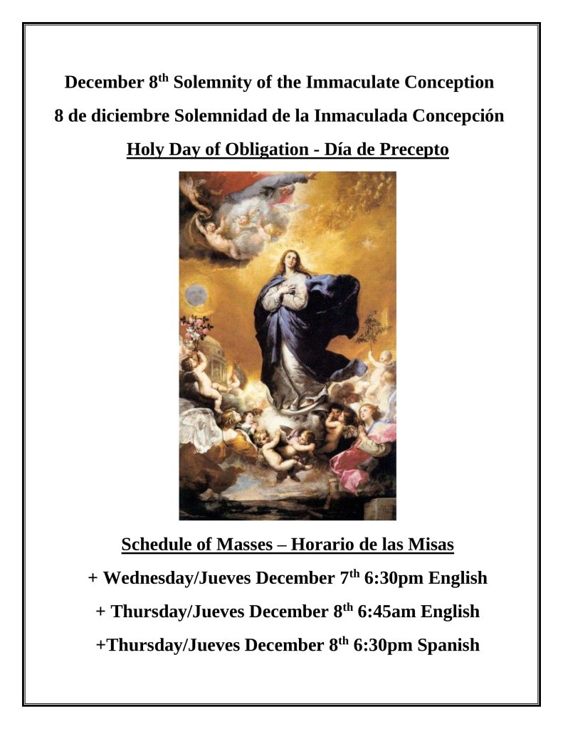 Holy Day of Obligation: The Immaculate Conception of the Blessed Virgin ...